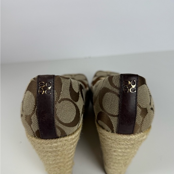 Coach | Shoes | Coach Signature Canvas Peep Toe Wedge Espadrilles ...